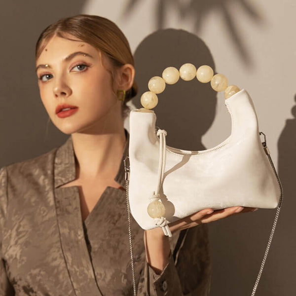 Classic Leather Dumpling Bag with Beaded Handle – WAAMII