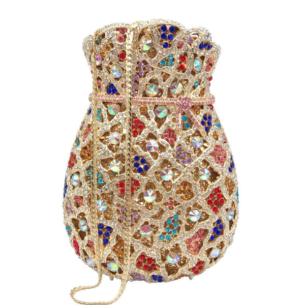 Multicolor Bundle Mouth Shape Purse Diamond Studded Clutch – WAAMII